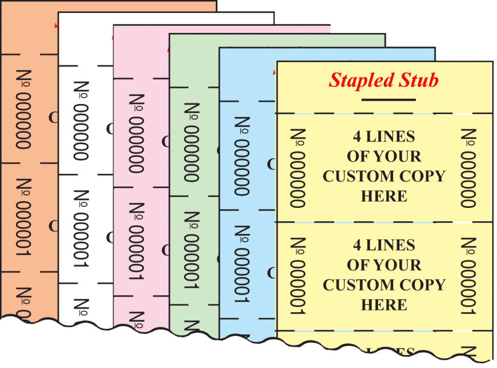 Custom Roll Size Strip Ticket (1x2") 1000 tickets per book ...