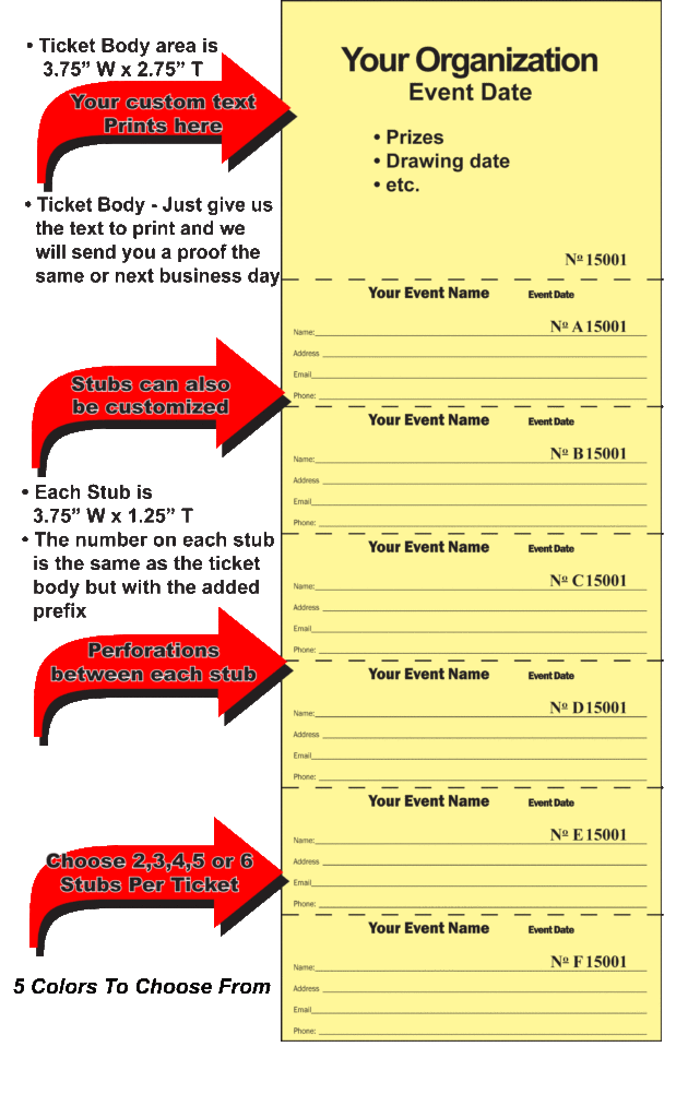 Custom Strip Tickets 2, 3, 4, 5 or 6 stubs per ticket ...